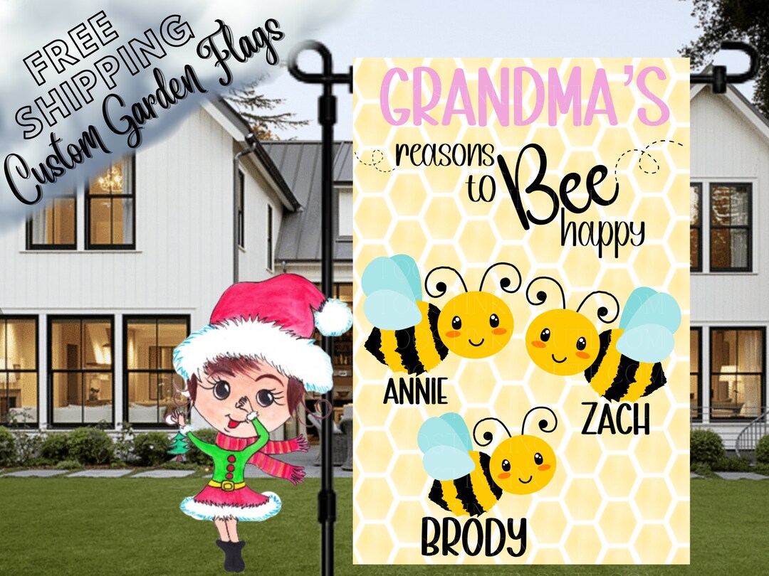 Bumble Bee Garden Flag,grandma's Reasons to Bee Happy,grandkid Flag ...
