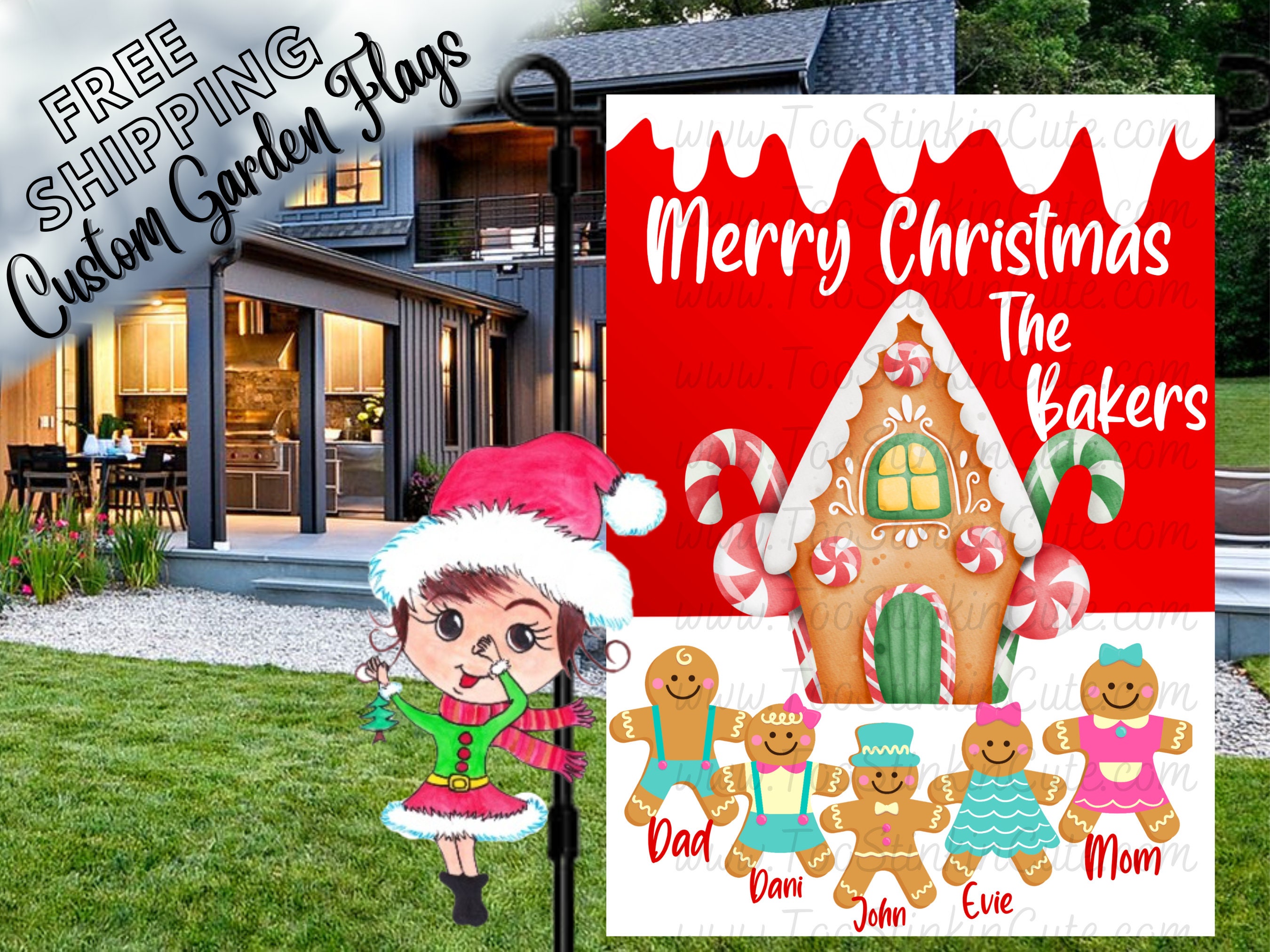 Personalized Gingerbread Garden Flagfamily Garden - Etsy