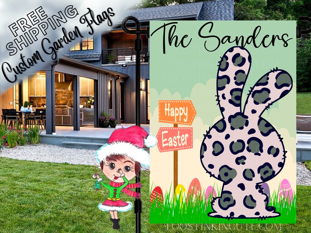 Personalized Cheetah Print Easter Bunny Flag|custom Leopard Print ...