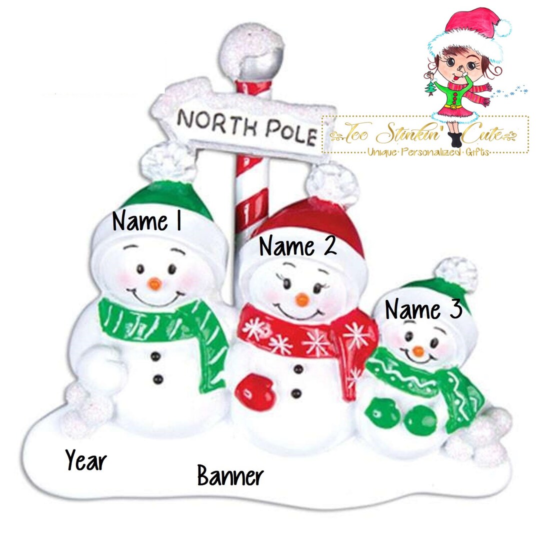 Christmas Ornament Snowman Family of 3 North Pole/ Friends/ Coworkers ...
