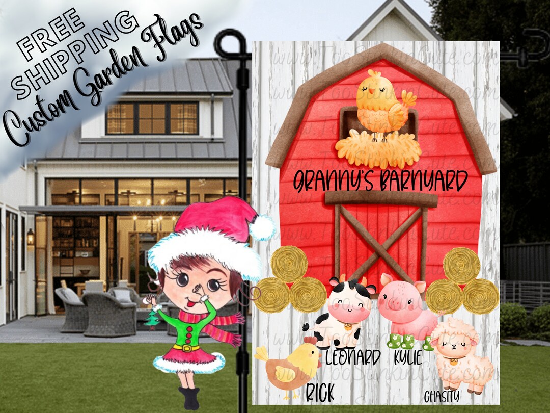 Farm Animal Barnyard Garden Flag Custom Barn Flag Personalzied Farm ...