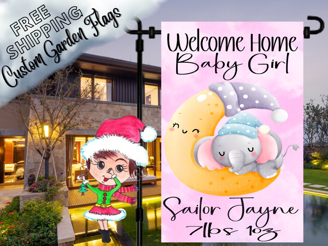 New Baby Girl Moon Flag Baby Girl Flag New Baby Flag Flag for Mom Flag ...