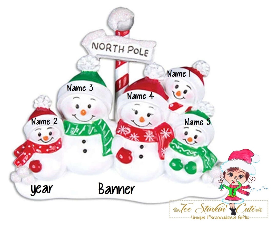 Personalized Christmas Table Topper North Pole Snowman Family of 5 ...