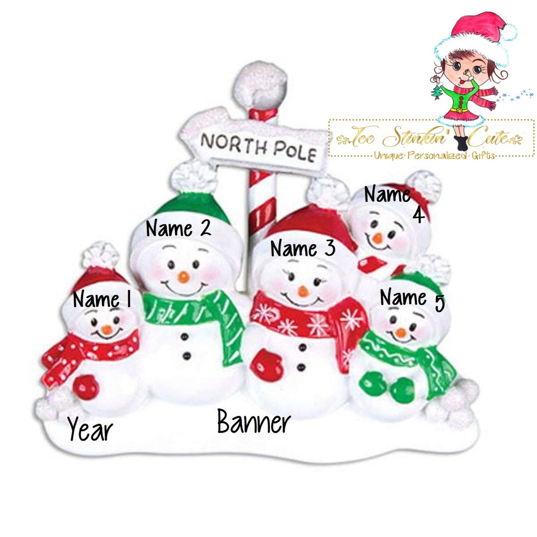 Christmas Ornament Snowman Family of 5 North Pole/ Friends/ Coworkers ...