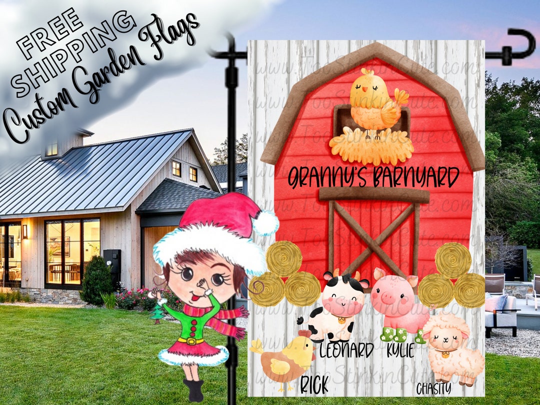 Farm Animal Barnyard Garden Flag Custom Barn Flag Personalzied Farm ...