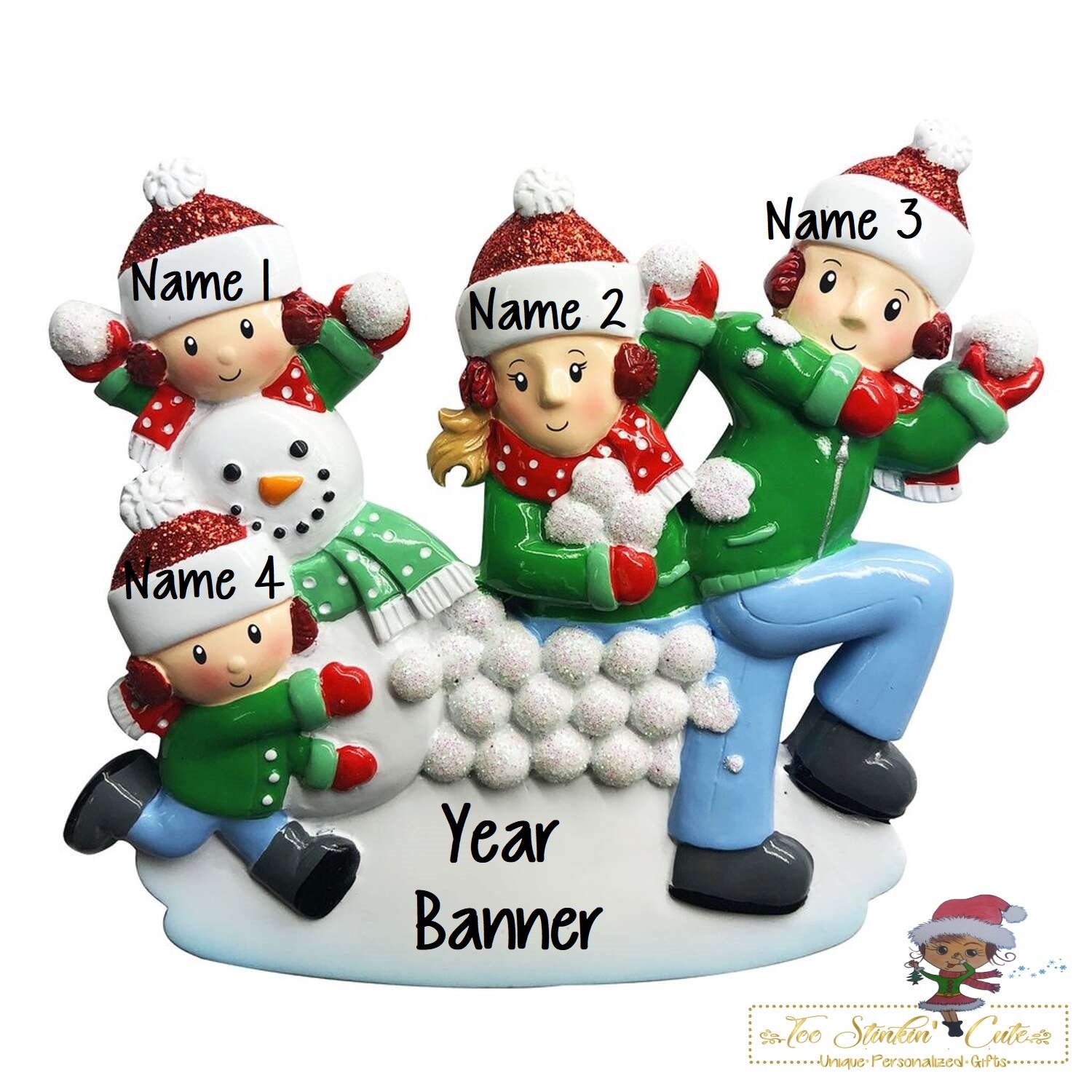 Christmas Ornament Snowball Fight Family of 4/ Friends Coworkers ...