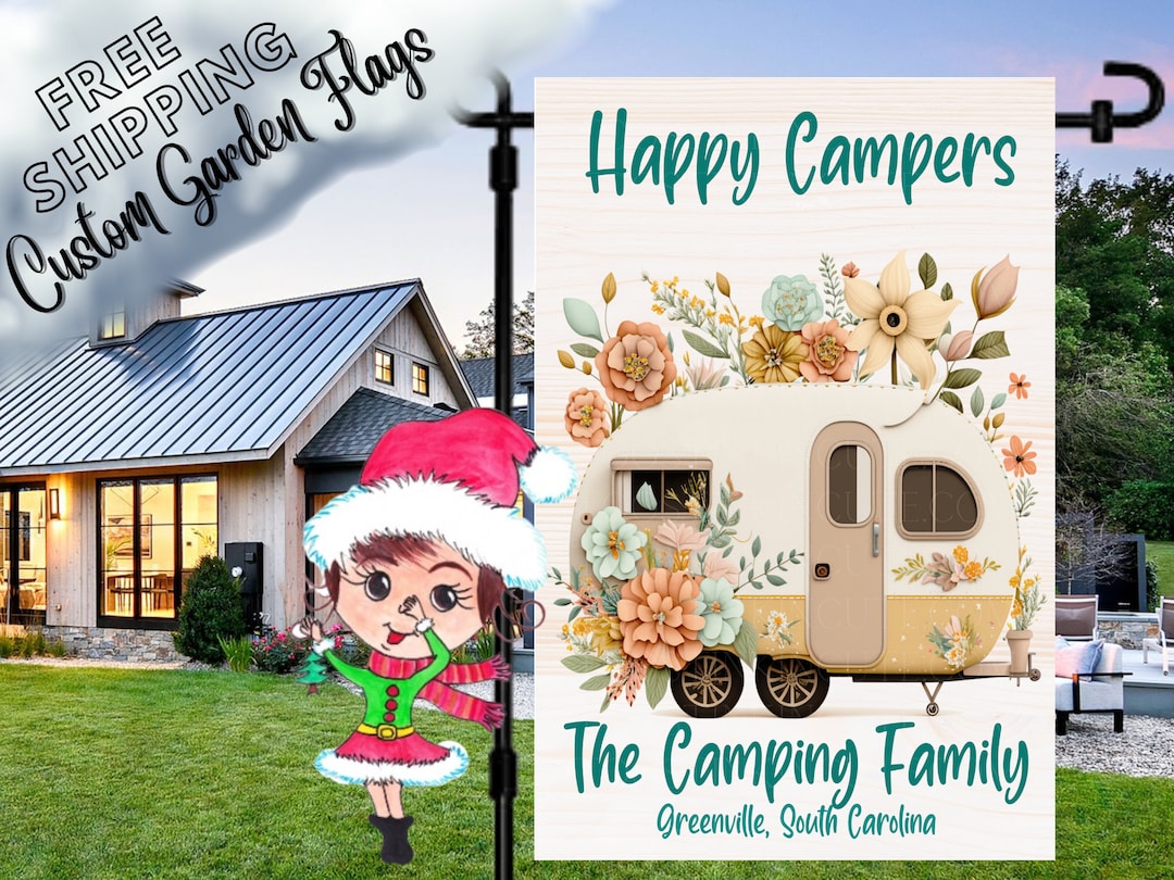 Happy Camper Flag,custom Garden Flag,floral Camper Flag,campsite Flag ...