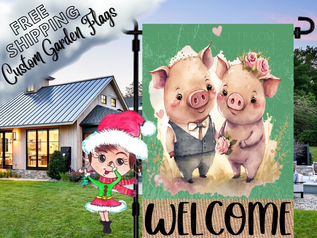 Couple Garden Flag,pig Couple Flag,wedding Flag,engaged Flag,welcome ...