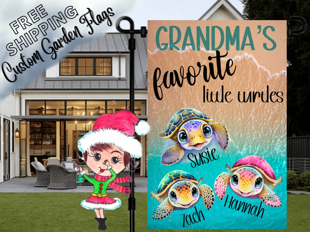 Personalized Sea Turtle Flag,flag for Grandma,grandkid Name Flag,custom ...