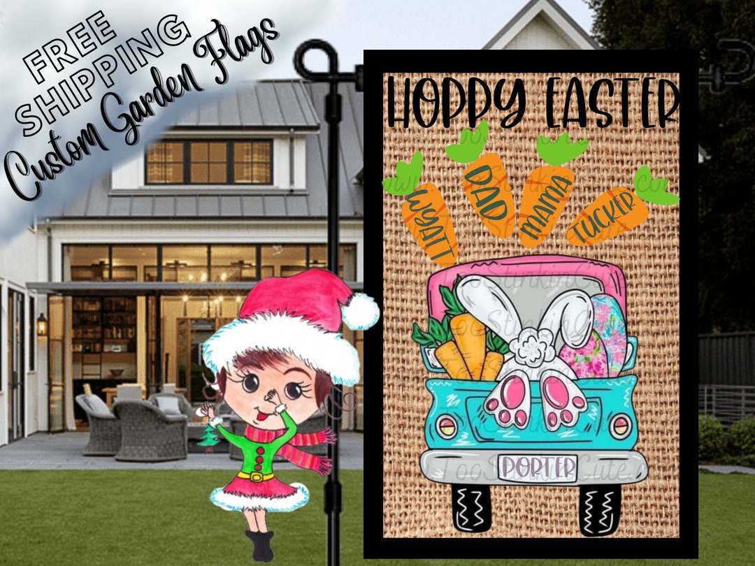 Personalized Burlap Easter Truck Garden Flag|family Garden Flag|easter ...