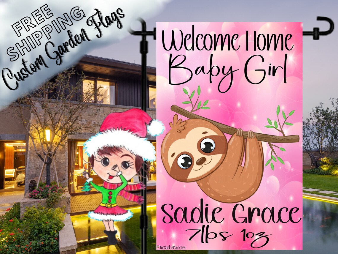 Baby Sloth Garden Flag,new Baby Flag,sloth Welcome Flag,cute Sloth Flag ...