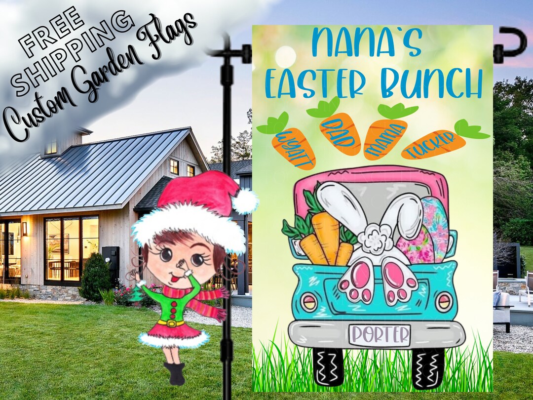 Easter Bunny Carrots Garden Flag Personalized Spring Decor Names Flag ...