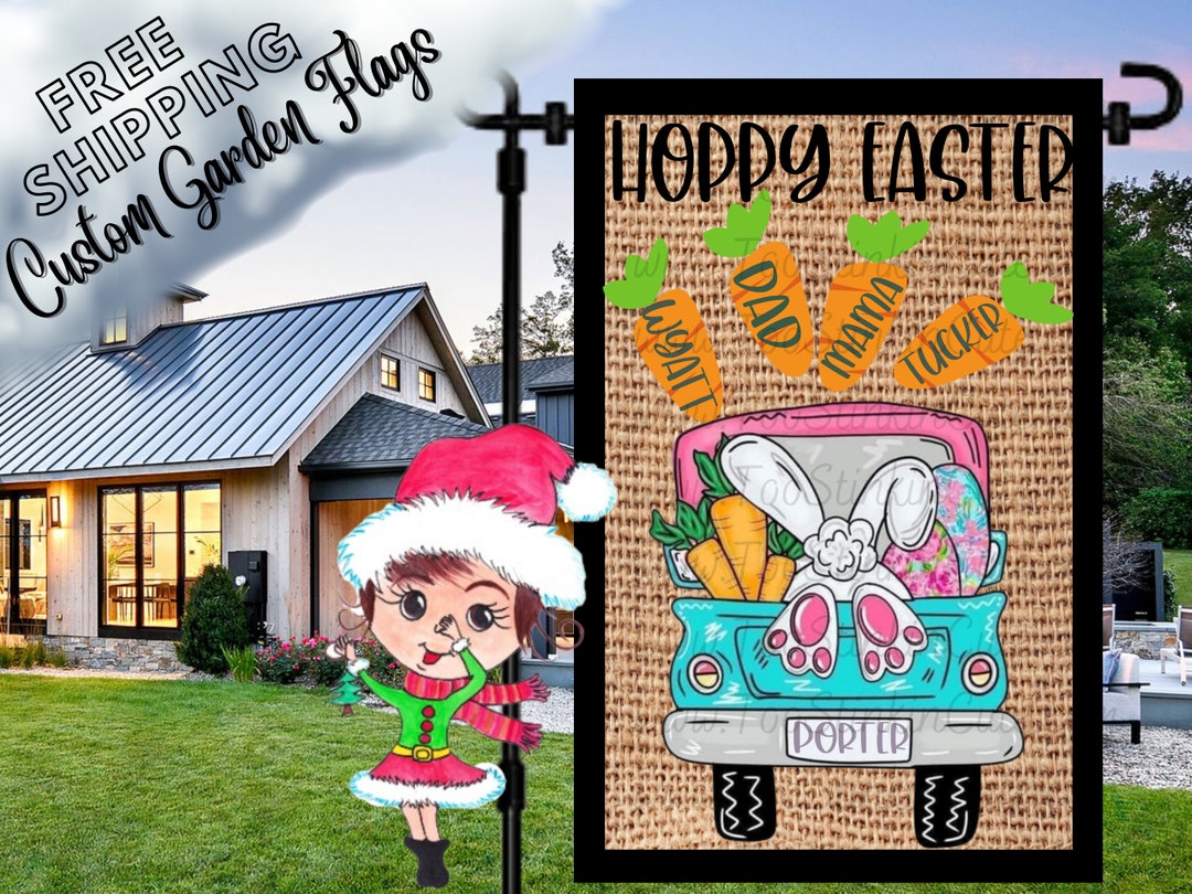Personalized Burlap Easter Truck Garden Flag|family Garden Flag|easter ...
