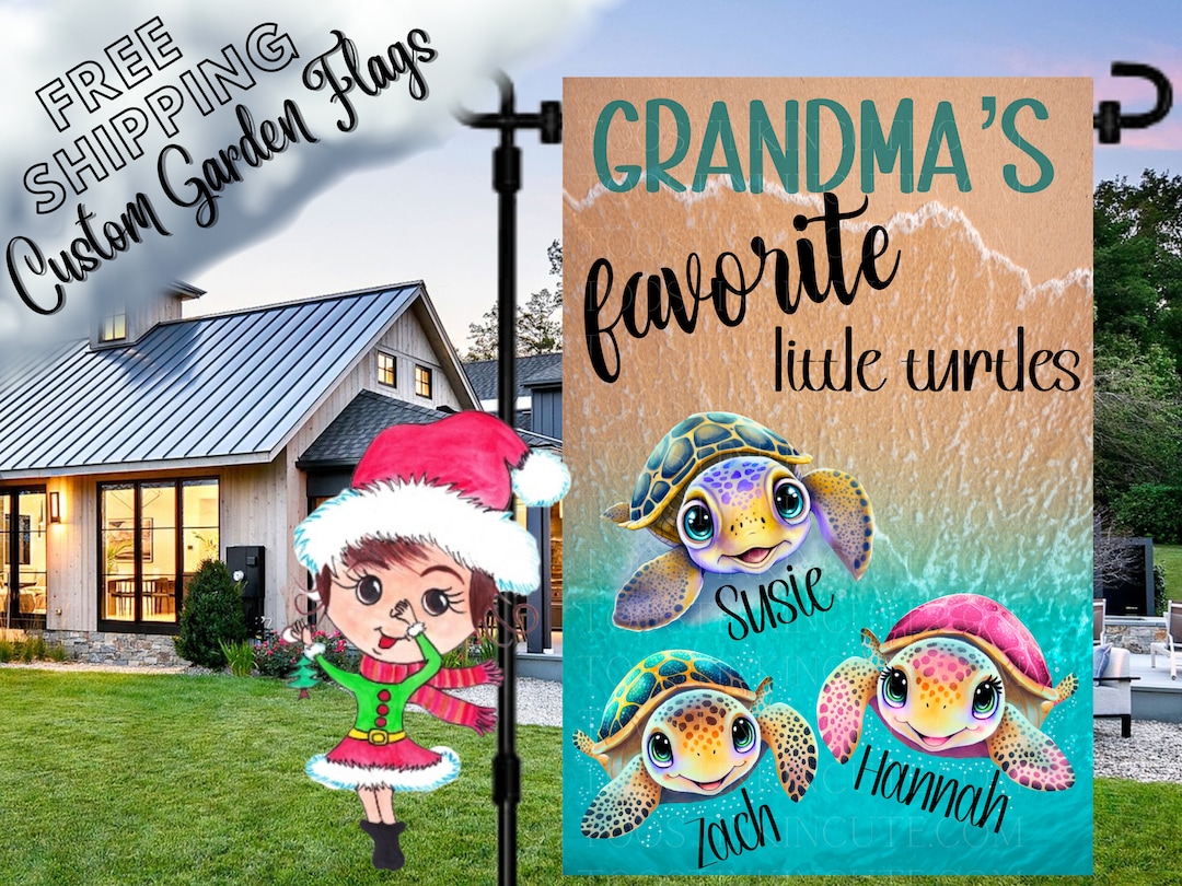 Personalized Sea Turtle Flag,flag for Grandma,grandkid Name Flag,custom ...