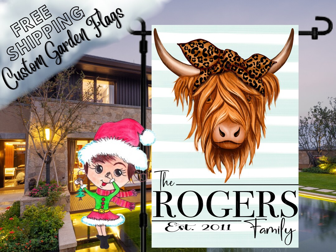 Striped Highland Cow Flag,cow Garden Flag,personalized Flag,custom Flag ...
