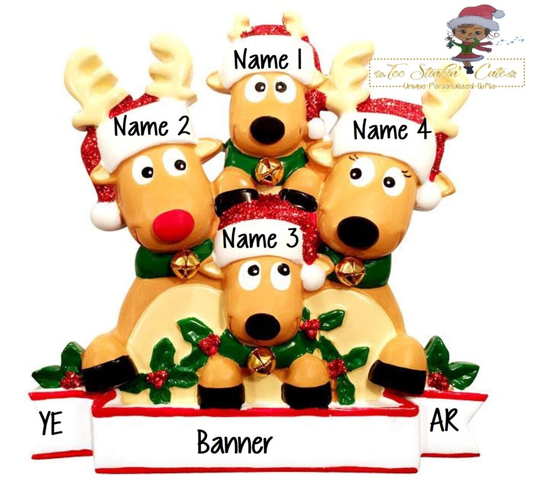 Personalized Christmas Table Topper Reindeer Family of 4 + Free ...
