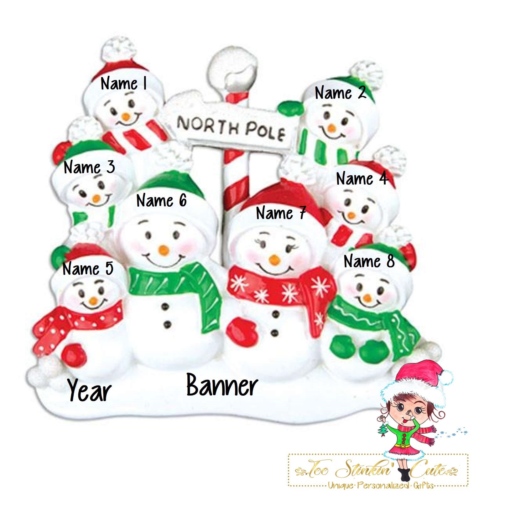 Personalized Christmas Table Topper North Pole Snowman Family - Etsy