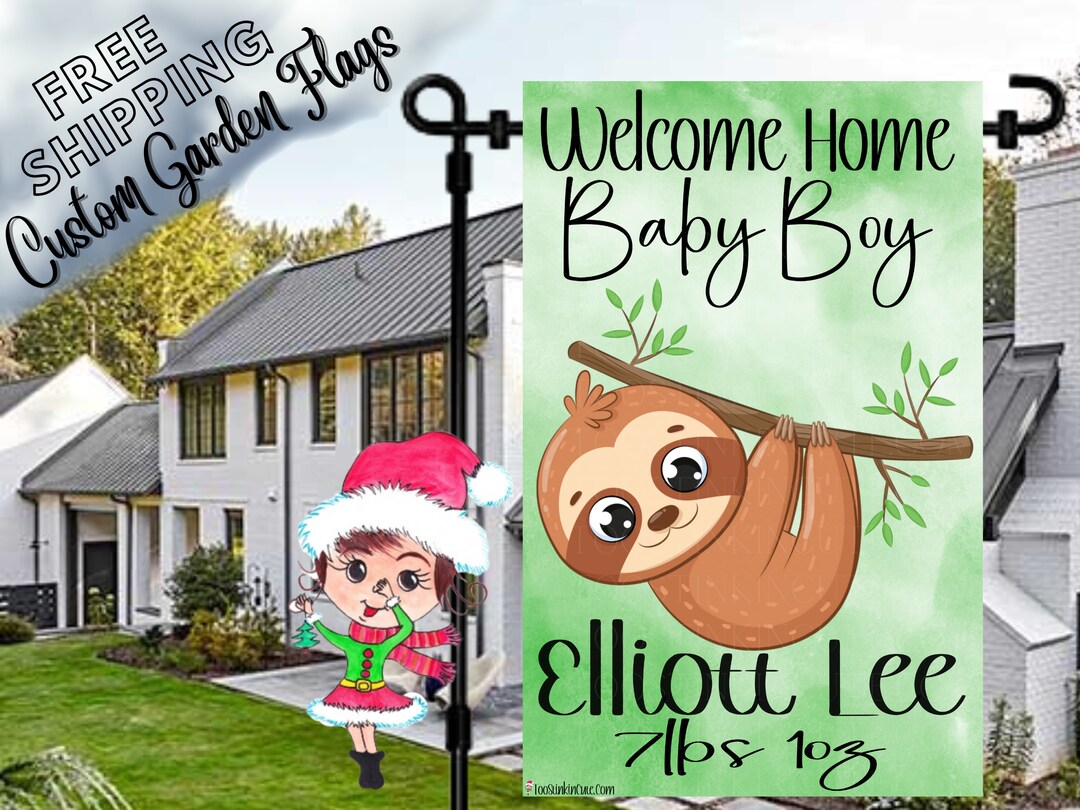 Baby Sloth Garden Flag,new Baby Flag,sloth Welcome Flag,cute Sloth Flag ...