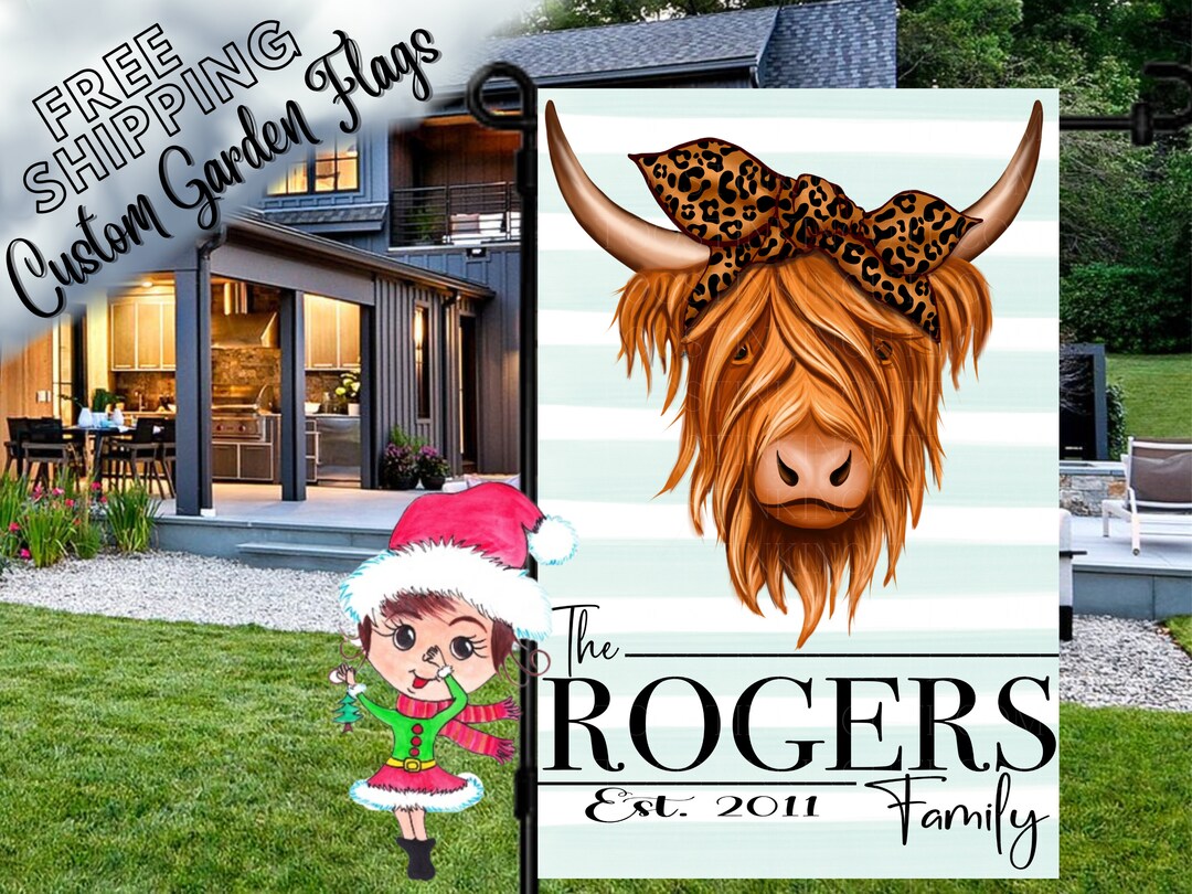 Striped Highland Cow Flag,cow Garden Flag,personalized Flag,custom Flag ...