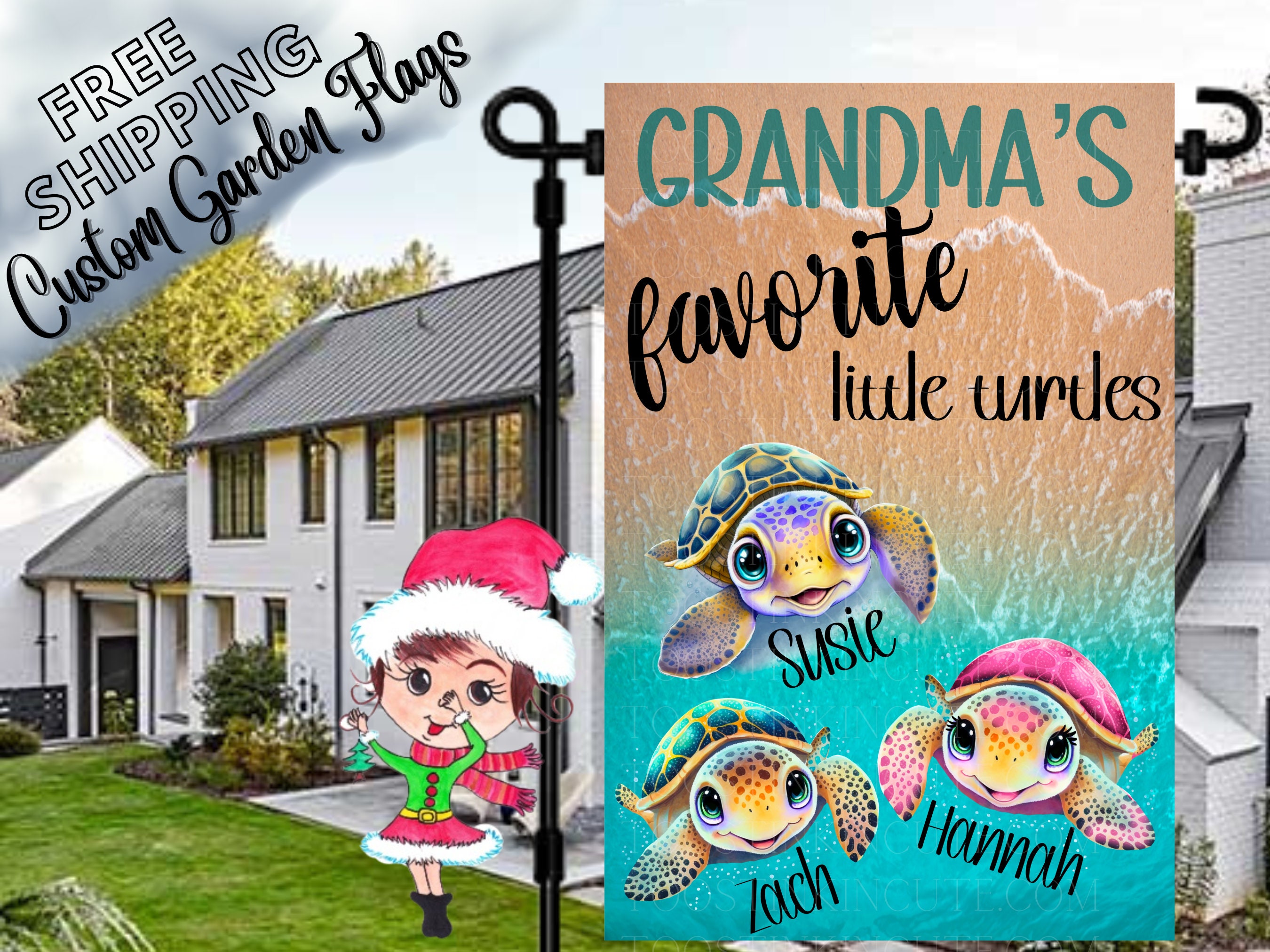 Personalized Sea Turtle Flag,flag for Grandma,grandkid Name Flag,custom ...