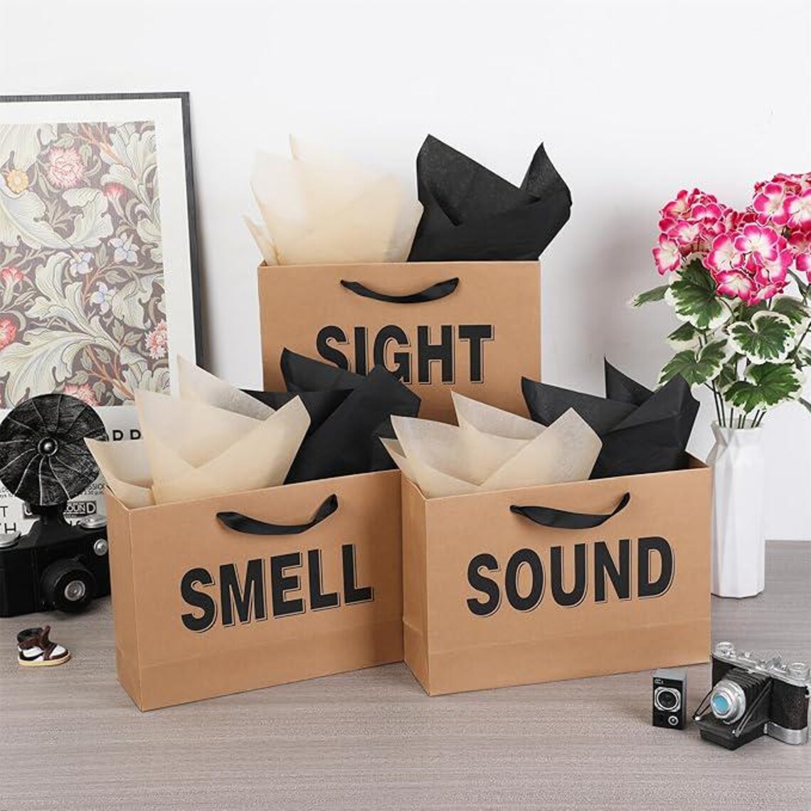 2 Sets of 5 Senses Gift Bags Wi/handles and Tissue Paper for Valentine ...