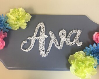 Custom Name String Art With Flower Design, Flowers, Personalized, Gift Ideas, Kids Room, Baby ...