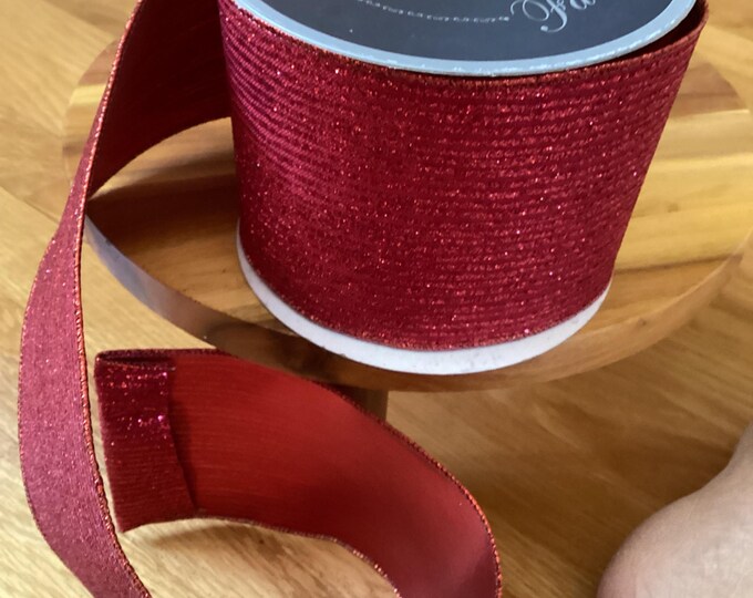 Farrisilk Ribbon, Metallic Red Wired Ribbon, 2.5 Inch Ribbon, Christmas ...