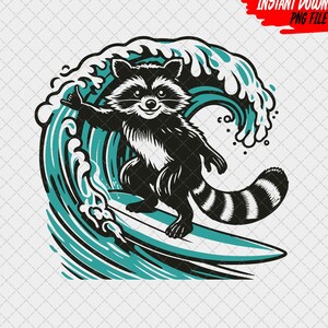 Raccoon Surfing PNG, Funny Raccoon Surfer, Cute Surfing Design for T ...