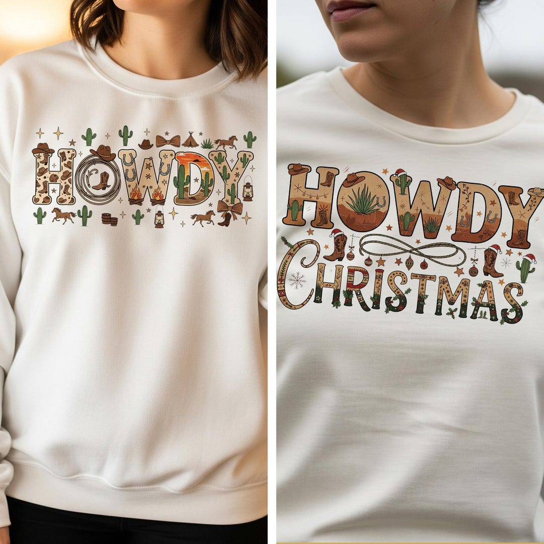 Retro Howdy Christmas & Howdy PNG Bundle, Western Holiday Sublimation ...
