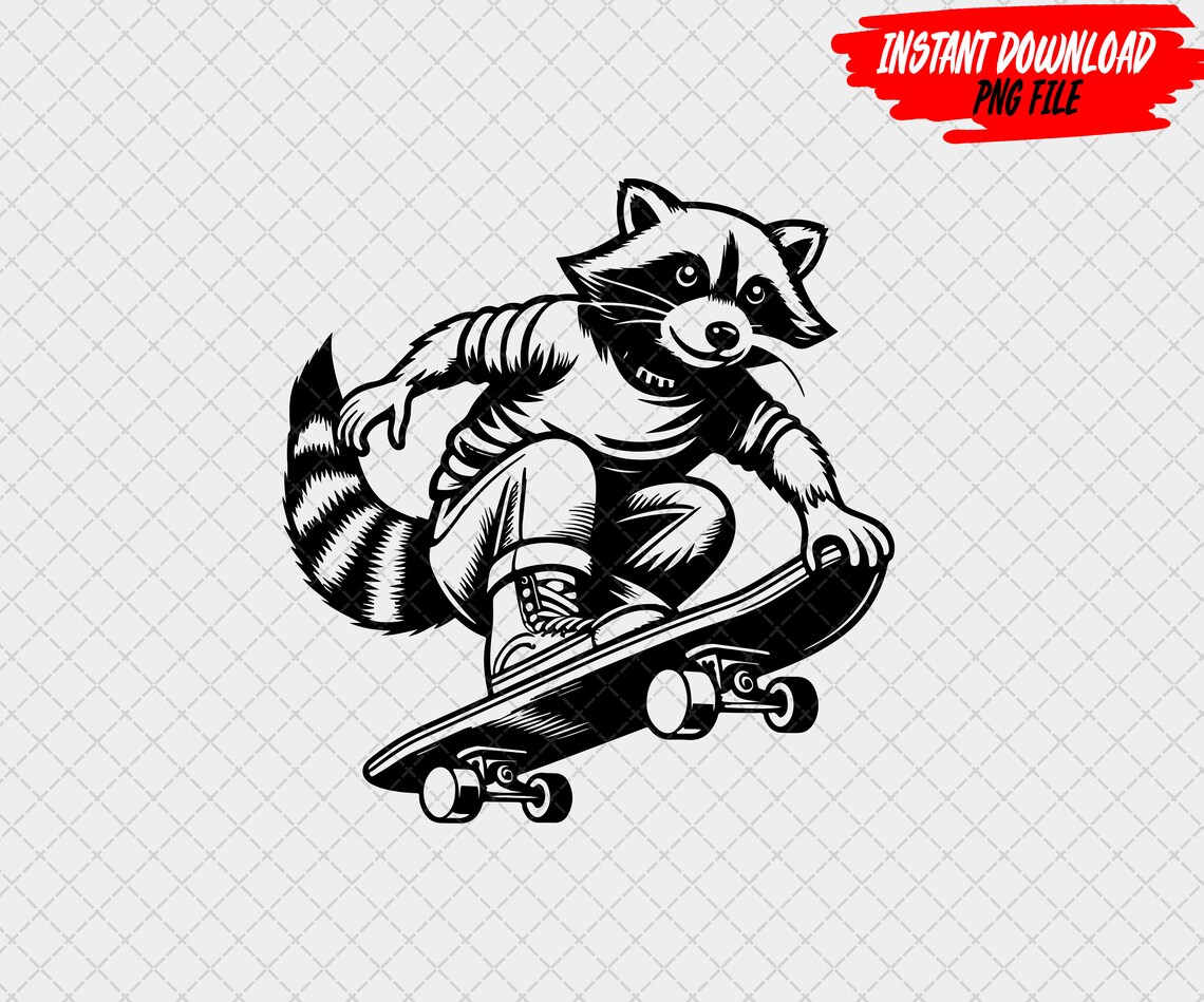 Raccoon Skateboarding PNG, Funny Raccoon Skater, Cute Skateboarding Design for T-shirts, Hoodies ...