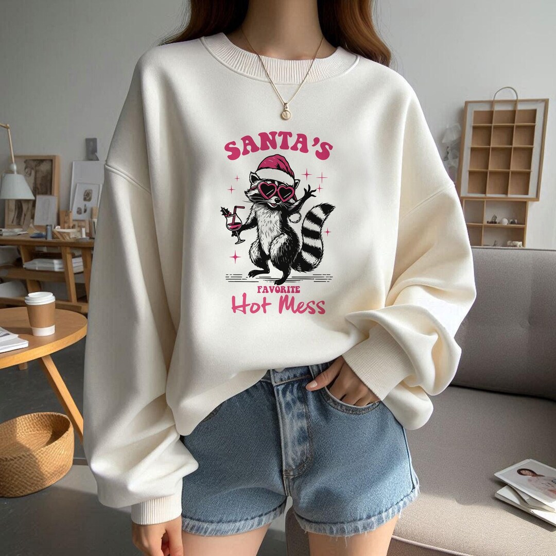 Santa's Favorite Hot Mess Raccoon PNG, Funny Christmas Raccoon in Santa ...