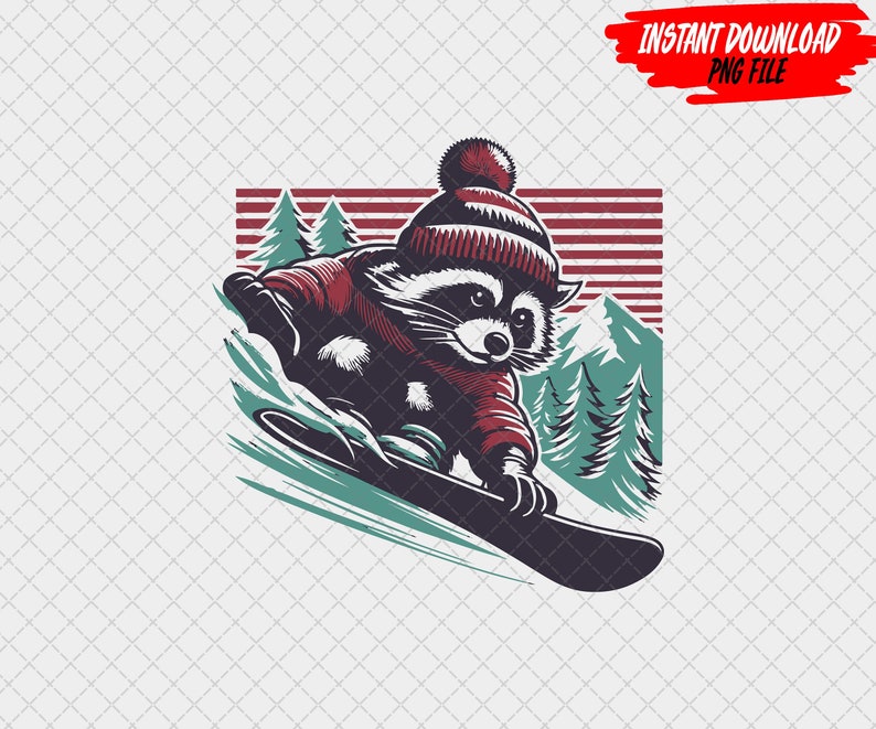 Raccoon Snowboarding PNG, Funny Raccoon Snowboarder, Cute Winter Sports ...