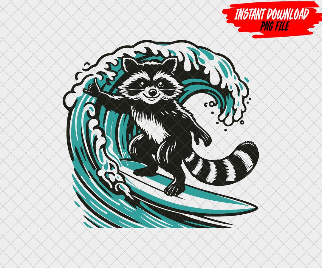 Raccoon Surfing PNG, Funny Raccoon Surfer, Cute Surfing Design for T ...