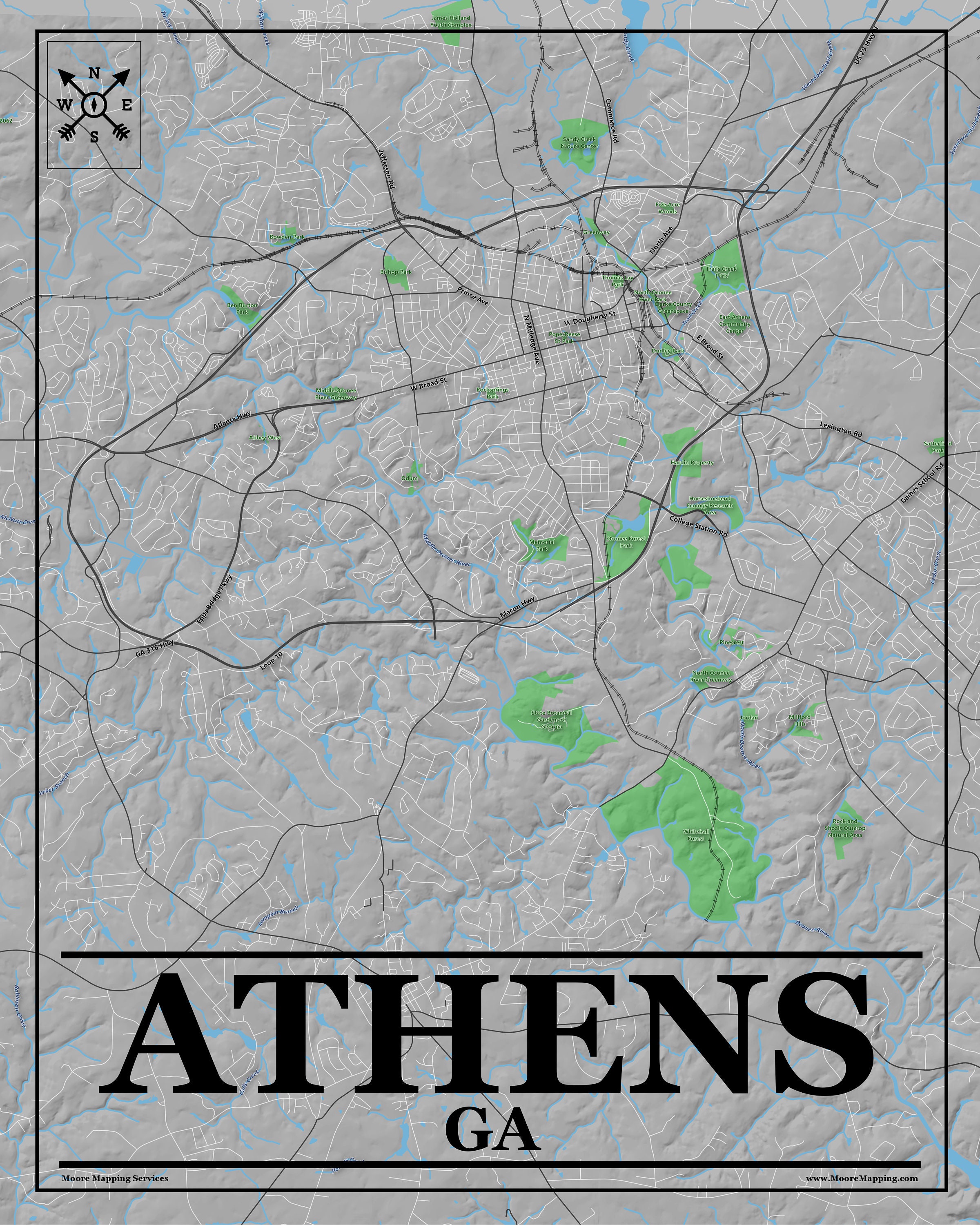 Athens Georgia Shaded Relief Wall Map - Etsy