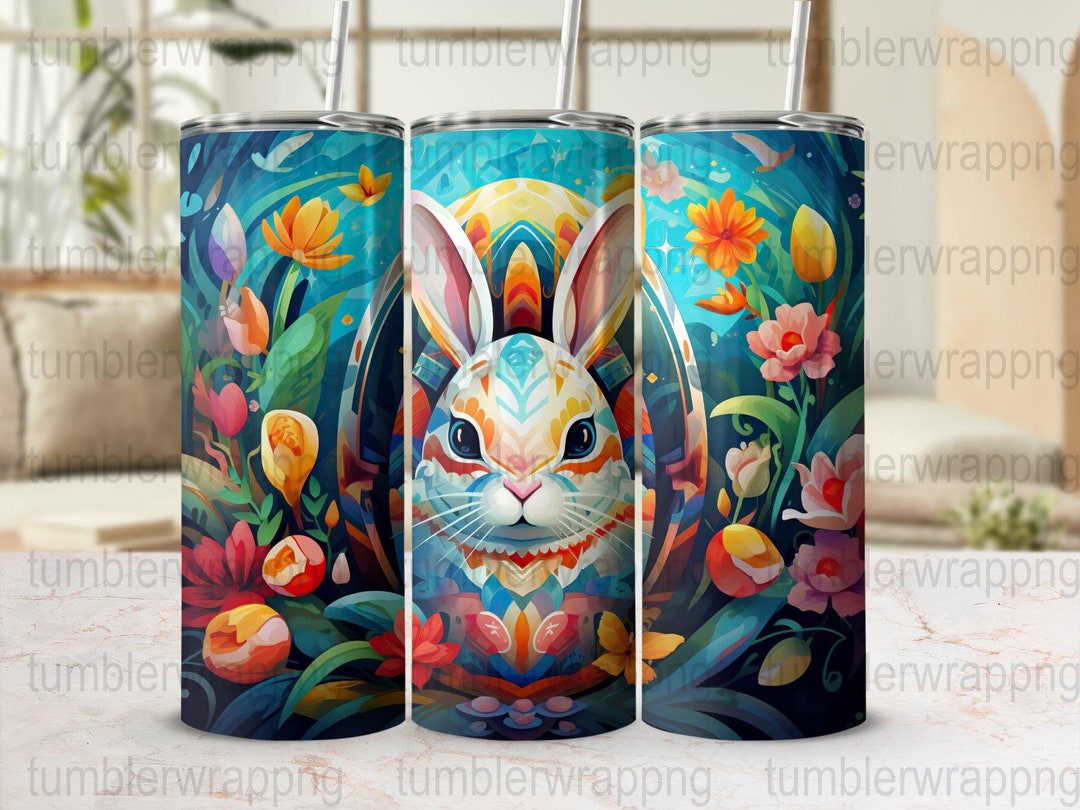20oz Easter Tumbler Wrap PNG Colorful Rabbit Floral Design With 6 Bonus ...