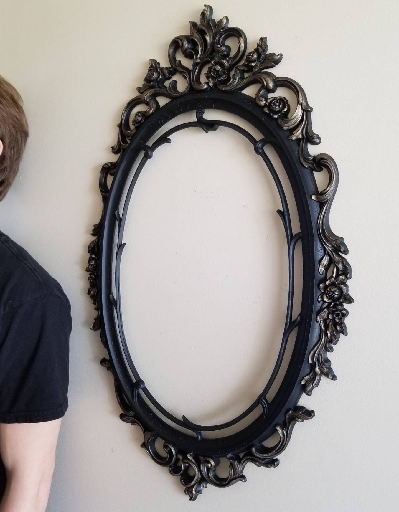 Black Goth Baroque Style Small Round Mirror 55% OFF