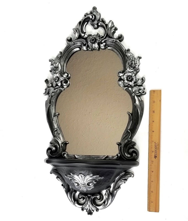 Gothic Silver Mirror Shelf | Baroque Wall Mirror | Victorian Vanity ...