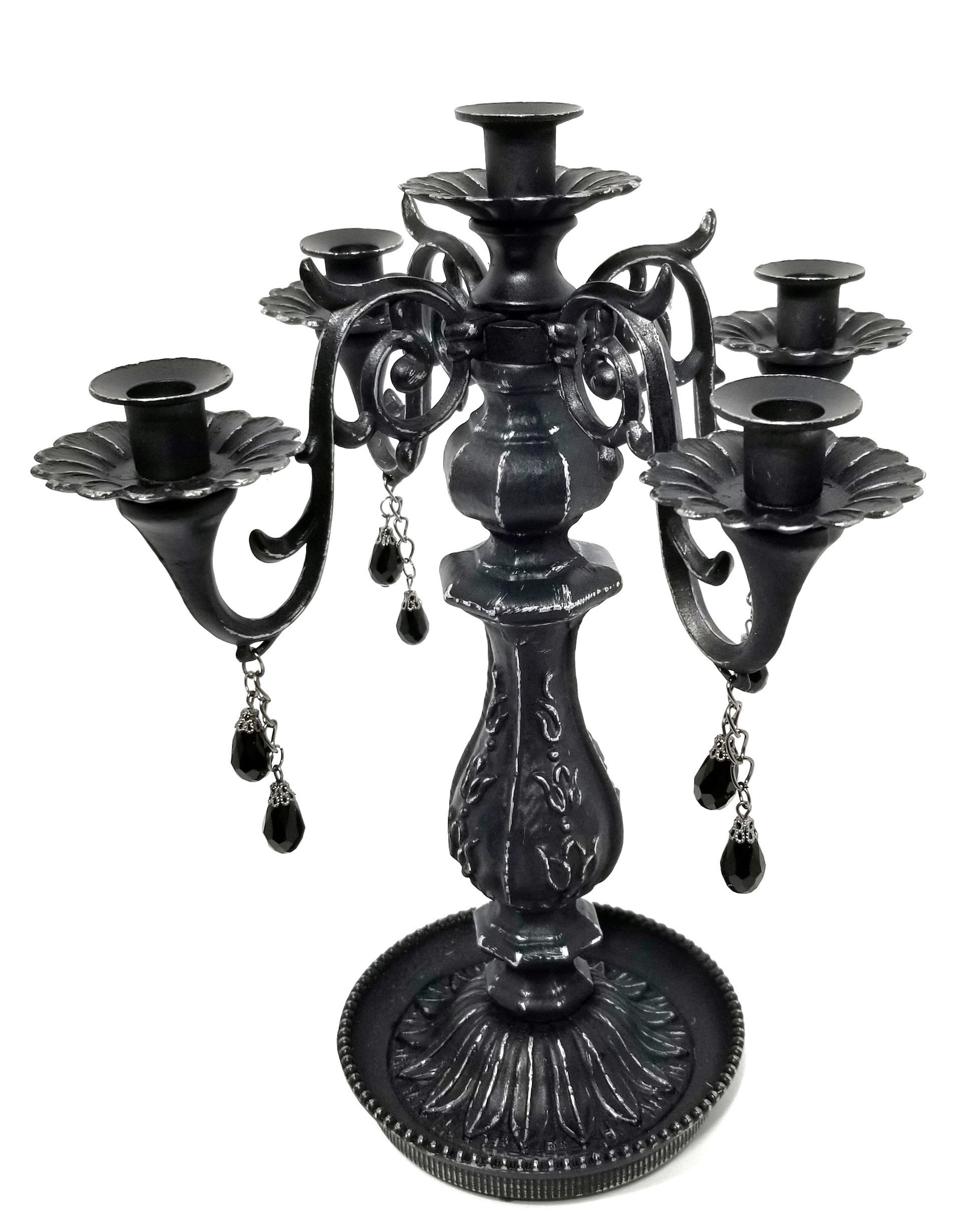 Gothic Candelabra | Black 5-arm Candle Holder With Crystal Drops ...