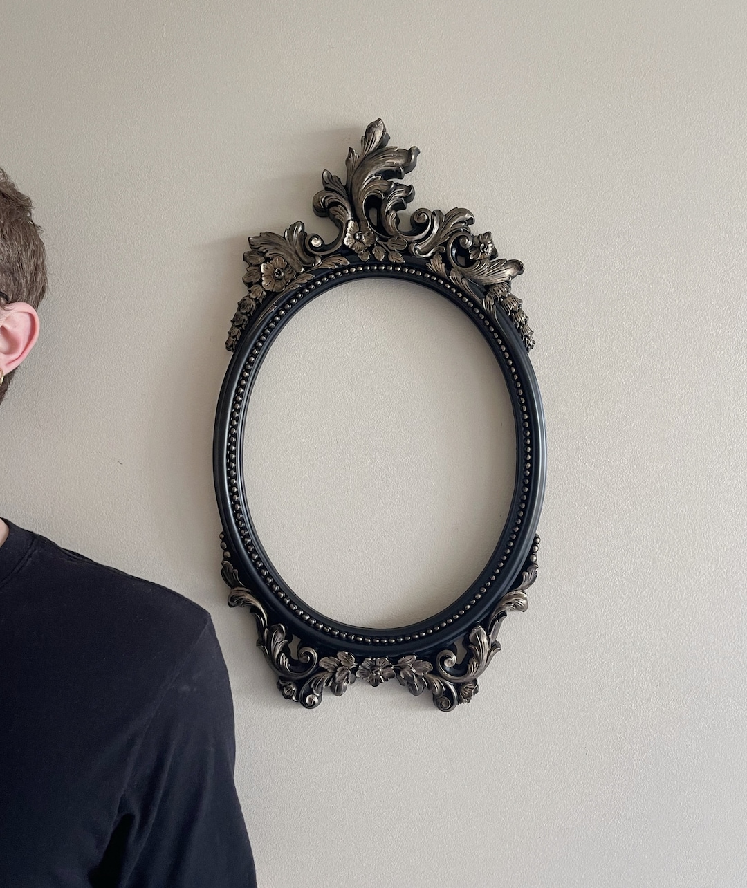 Gothic Baroque Oval Wall Frame | Black and Gold Accent | Victorian ...