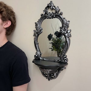 Gothic Silver Mirror Shelf | Baroque Wall Mirror | Victorian Vanity ...