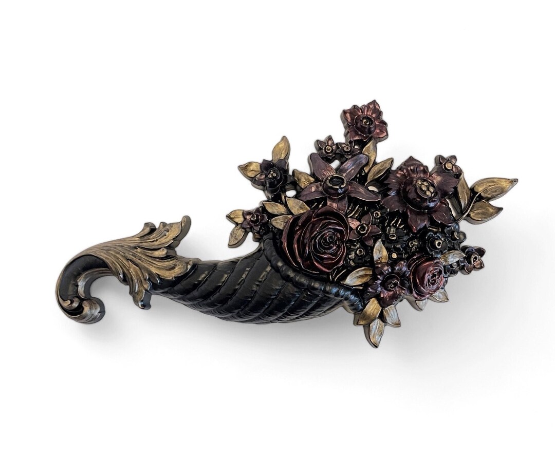 Gothic Black Cornucopia Wall Plaque | Victorian-inspired Dark Floral ...