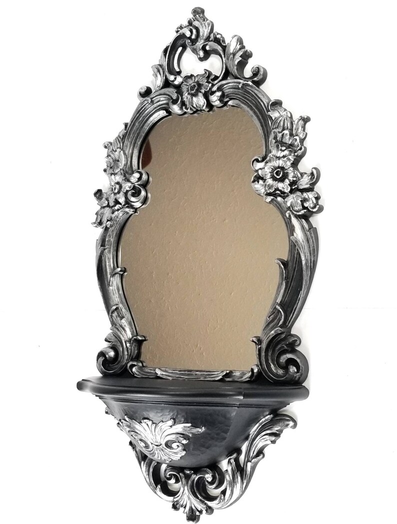 Gothic Silver Mirror Shelf | Baroque Wall Mirror | Victorian Vanity ...
