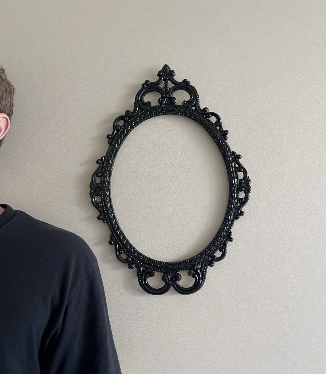 Italian Gothic Oval Wall Frame | Black Ornate Metal Frame | Mirror or ...