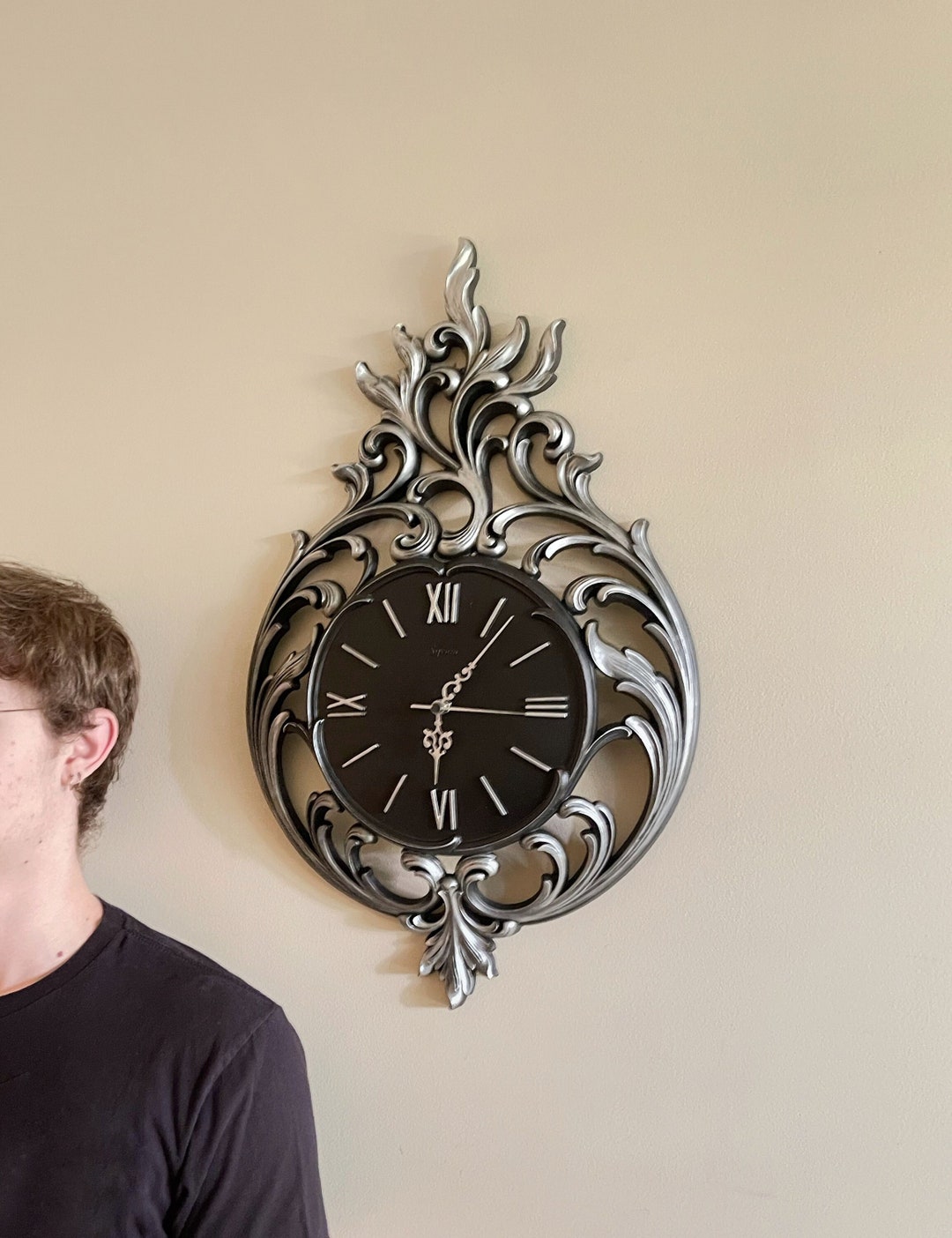 Gothic Wall Clock | Ornate Silver & Black Victorian Decor - Etsy