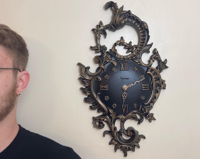 Gothic Baroque Wall Clock | Black & Gold Victorian Decor | Ornate ...