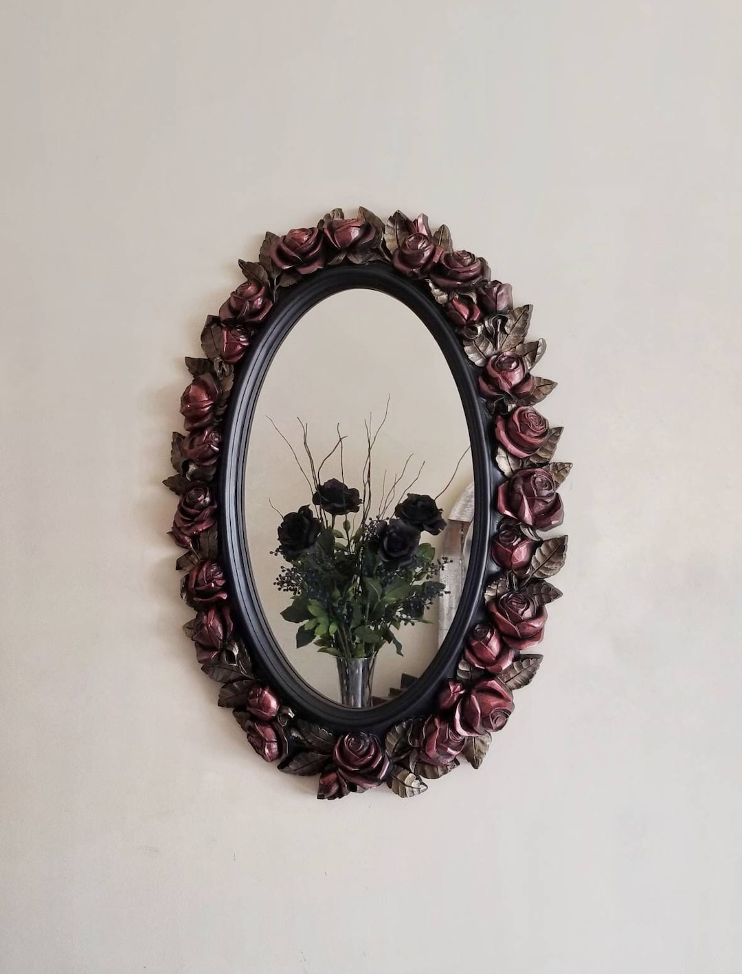 Dark Cottagecore Mirror, Rose Garden, Princess Mirror, Large Black ...