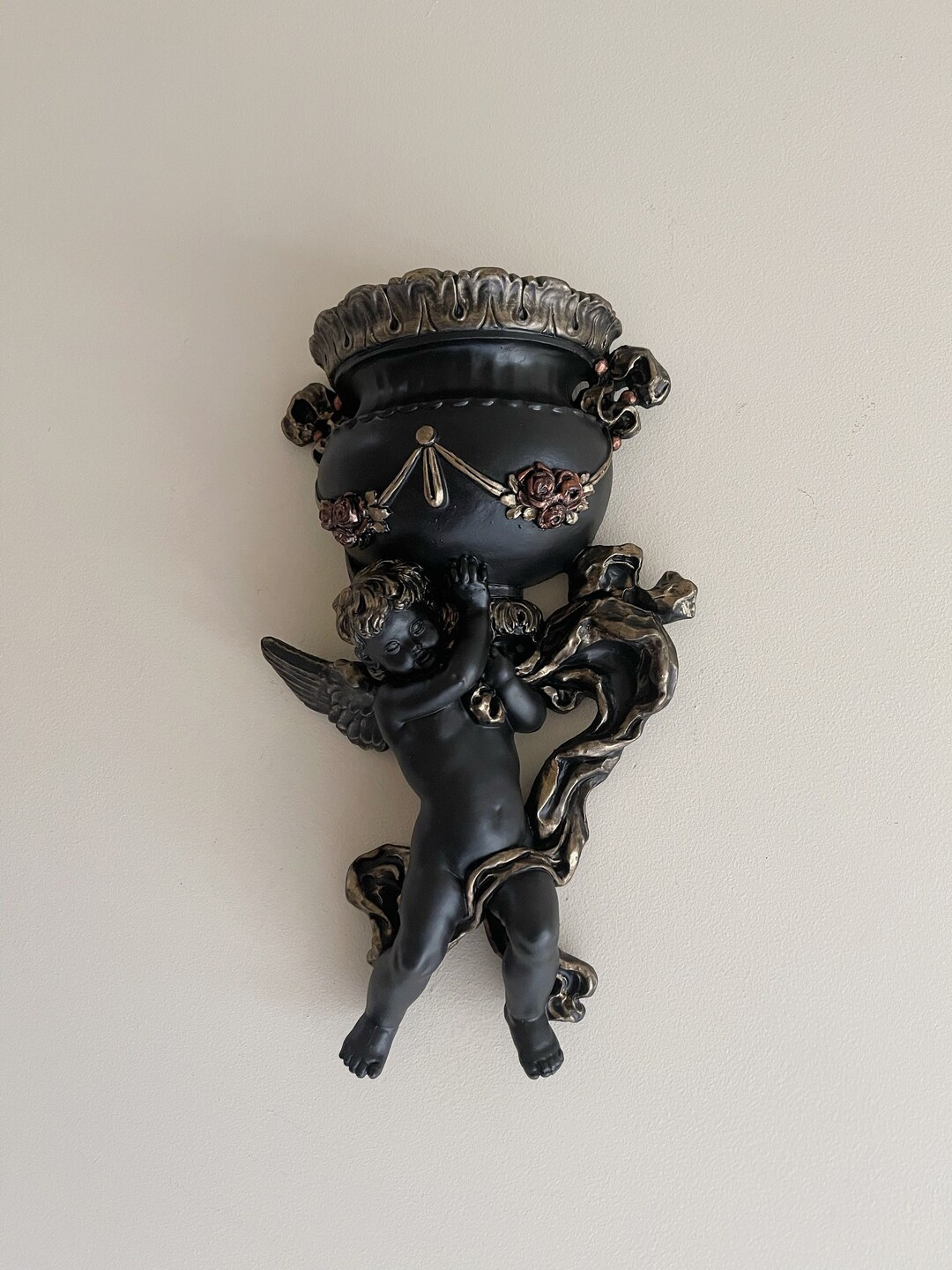 Gothic Cherub Wall Planter | Victorian Angel Vase | Rococo Baroque Home ...
