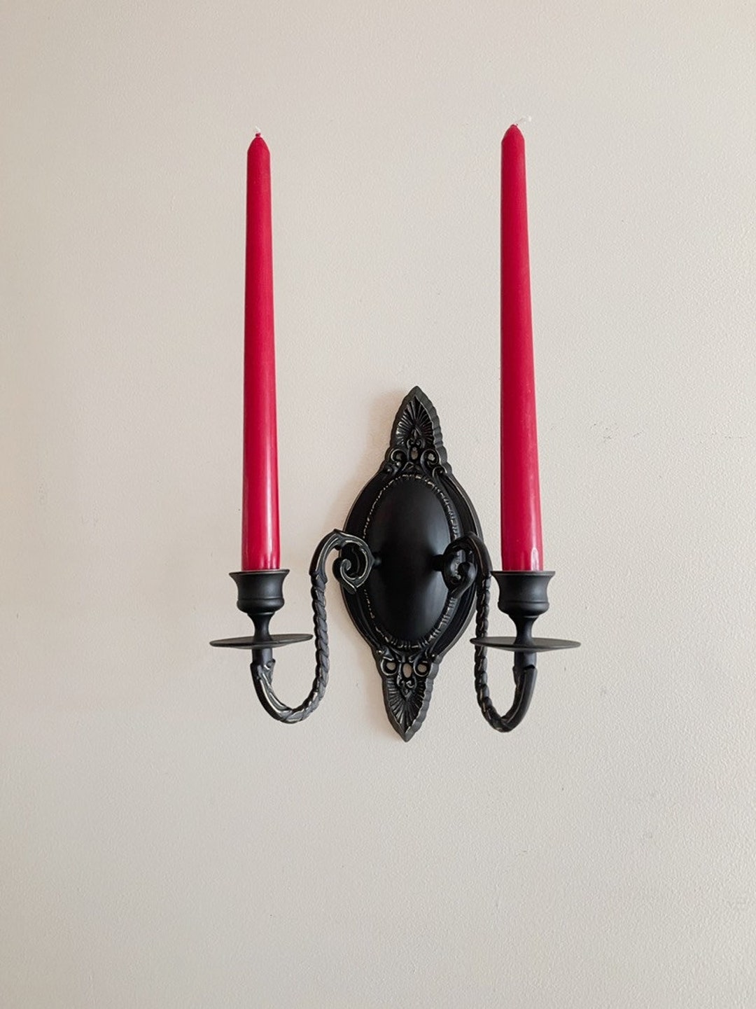 2 Gothic Metal Wall Sconces | Black Brass Candle Holders | Medieval ...