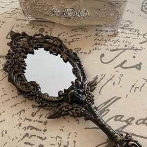 Ornate Gothic Hand Mirror | Vintage Metal Angel Vanity Mirror - Etsy