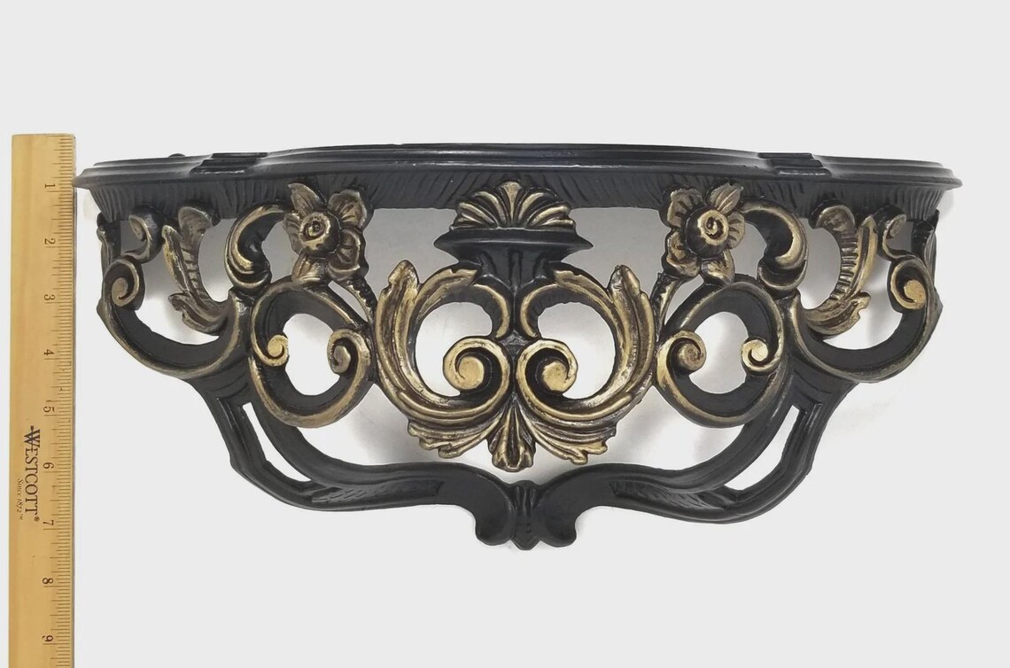 Gothic Scroll Wall Shelf | Black and Silver or Gold Baroque Shelf ...